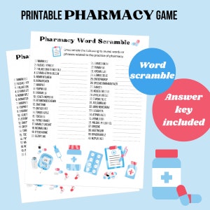 PHARMACY WORD SCRAMBLE Printable. Healthcare Workplace Game. Pharmacy ...