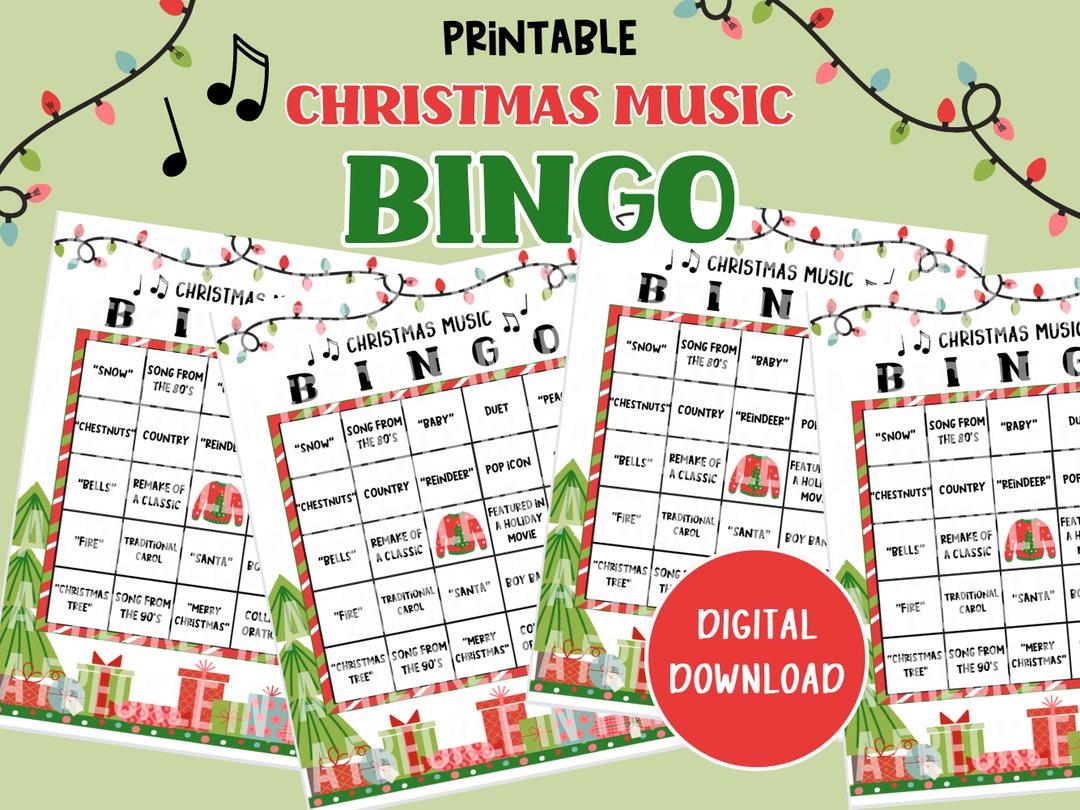 CHRISTMAS MUSIC BINGO Printable Game Instant Download. Festive Fun for ...