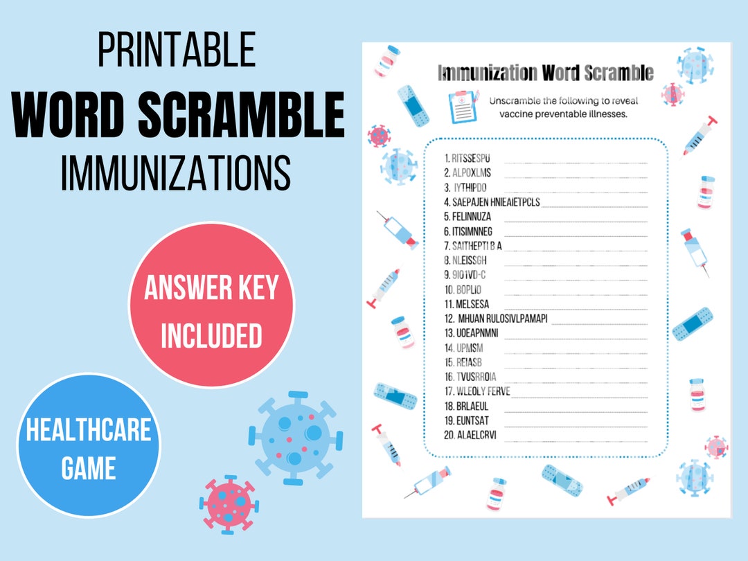 IMMUNIZATION WORD SCRAMBLE Printable Vaccines Fun Healthcare Work Game ...