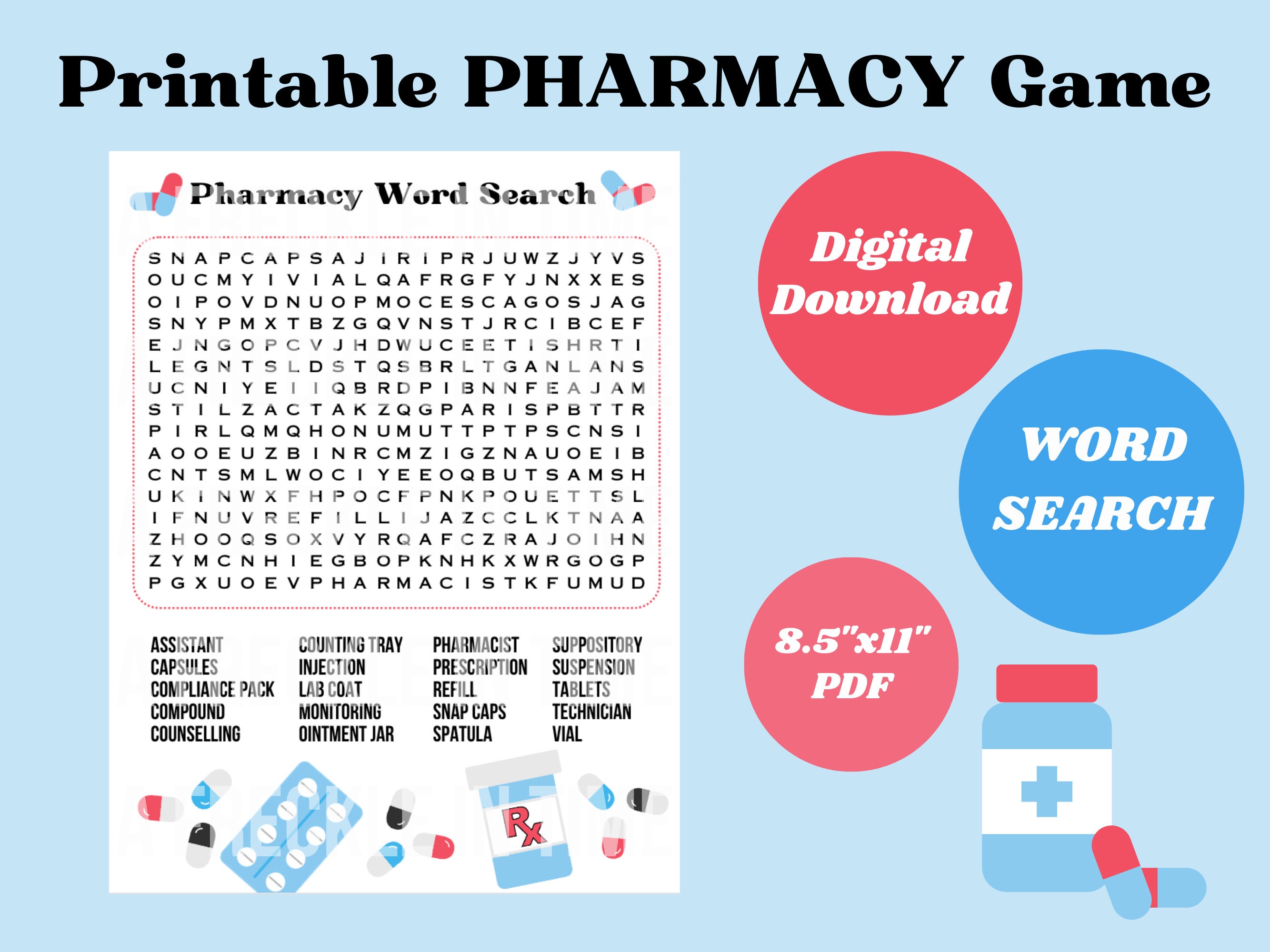 Pharmacy Word Search Printable Game: Healthcare Workplace Activity (PDF ...