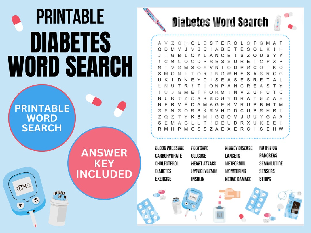 DIABETES WORD SEARCH Printable Game for Patients, Nurses, Doctors ...