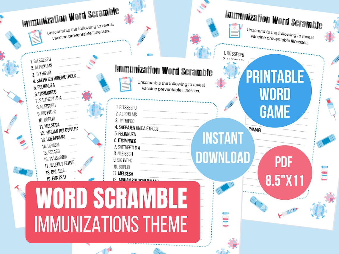 IMMUNIZATION WORD SCRAMBLE Printable Healthcare Professional - Etsy