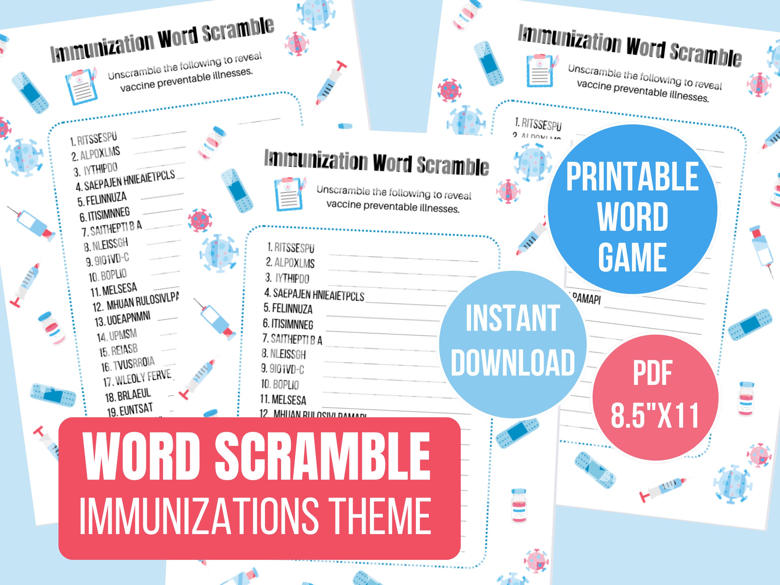 IMMUNIZATION WORD SCRAMBLE Printable Vaccines Fun Healthcare Work Game ...