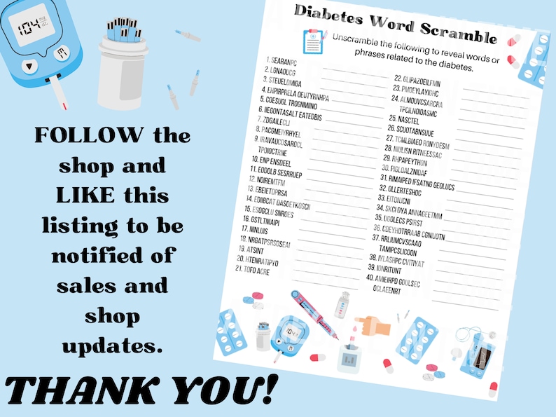 Diabetes Word Scramble Game: Healthcare Activity (instant Download) - Etsy
