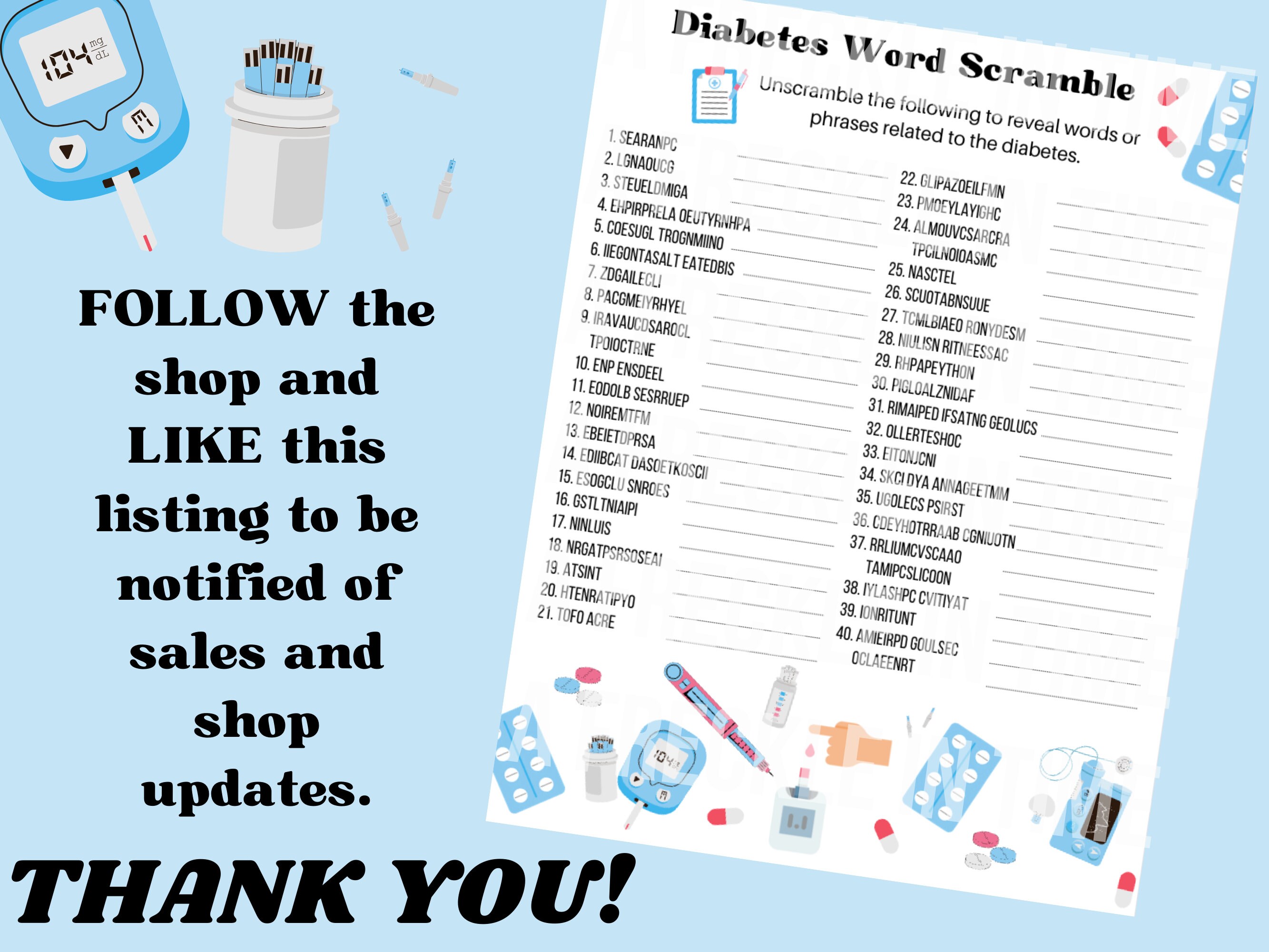 Printable DIABETES WORD SCRAMBLE Game - Fun Healthcare Activity for ...