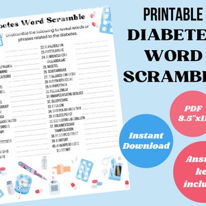 Diabetes Word Scramble Game: Healthcare Activity (instant Download) - Etsy