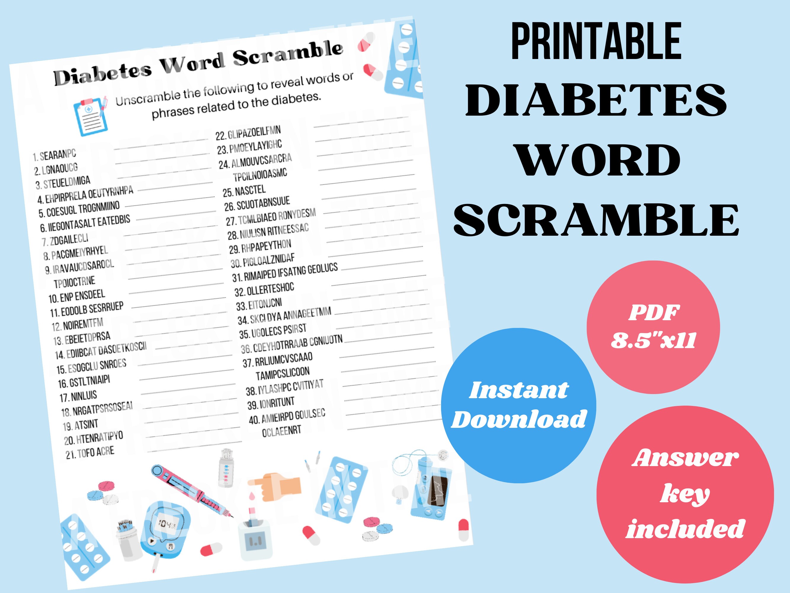 Diabetes Word Scramble Game: Healthcare Activity (instant Download) - Etsy