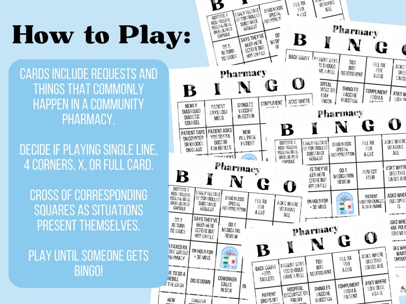 PHARMACY BINGO Game Printable. 15 Cards. Community Practice. Healthcare ...