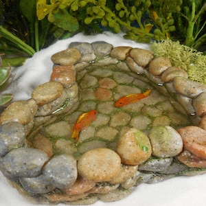 Miniature Stone Koi Fish Pond W/ Cat ~ Fairy Garden Accessories ...
