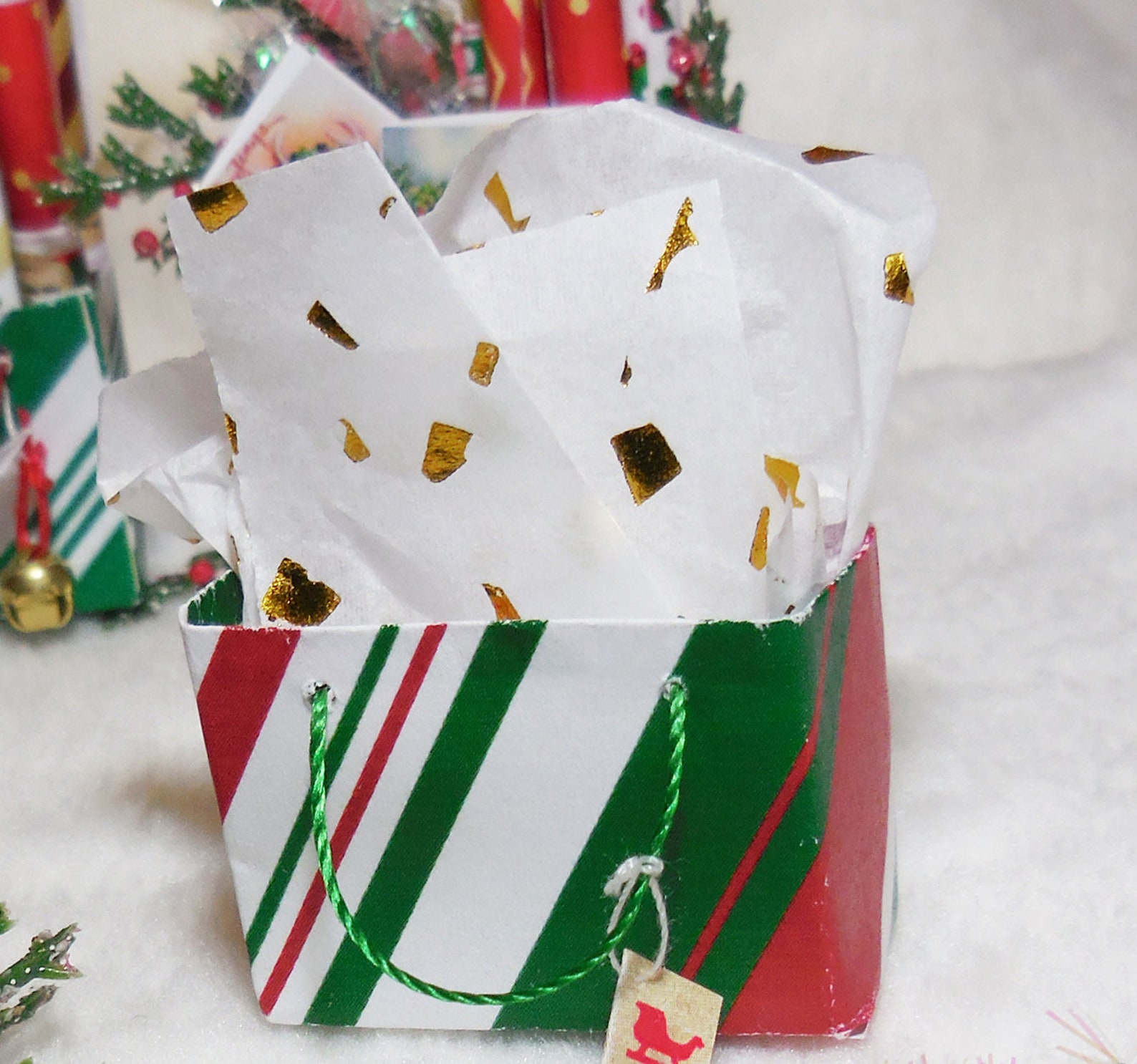10 PC Miniature Christmas Gift Bags Stuffed W/ Wrapping Paper & Mini ...