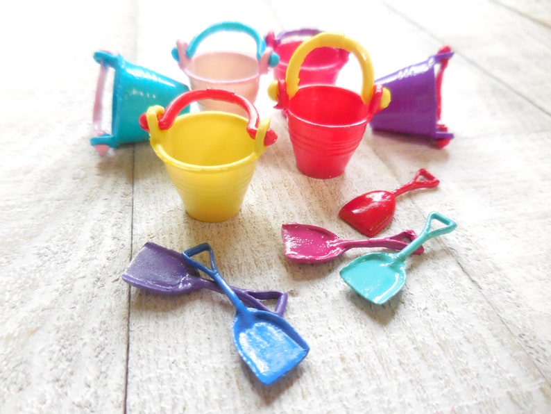 Miniature Beach Sand Pails W/ Shovels, Assorted Colors ~ Fairy Garden ...