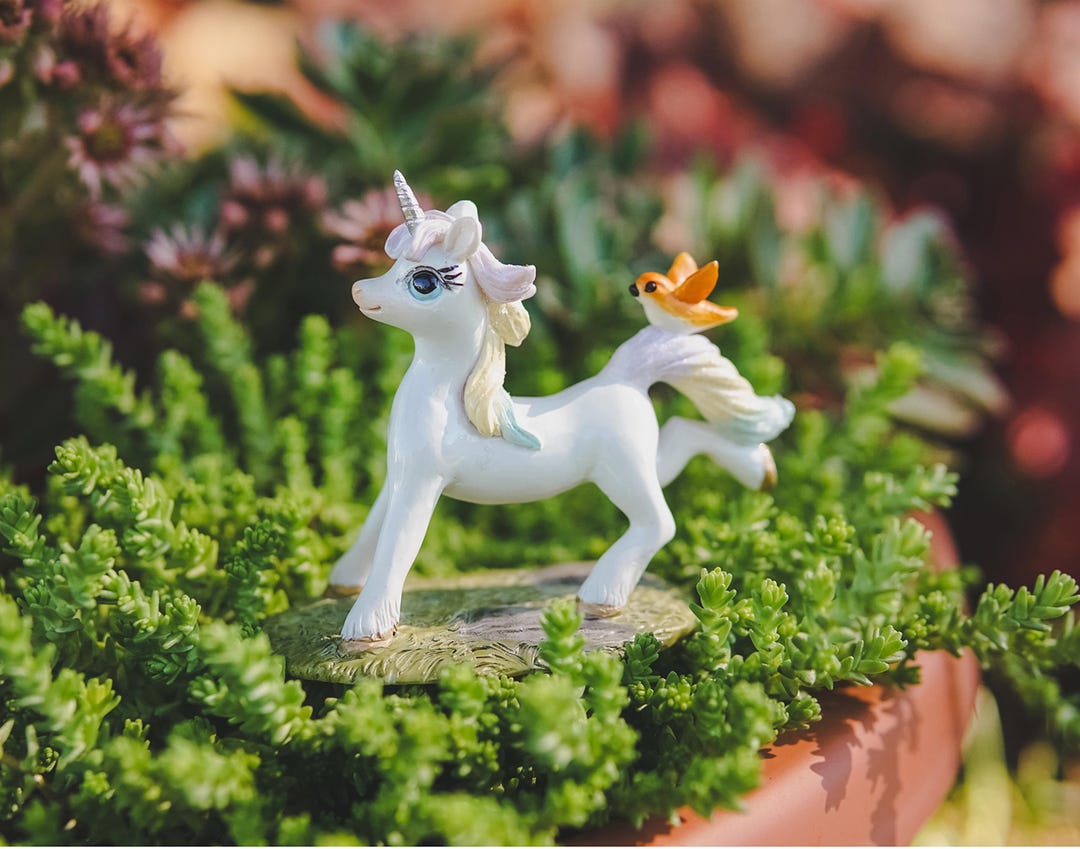 Miniature Prancing Rainbow Baby Unicorn W/ Orange Bird Figurine ...