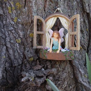 Miniature Hanging Window W/ Blue Fairy Figurine ~ Spring Fairy Garden ...