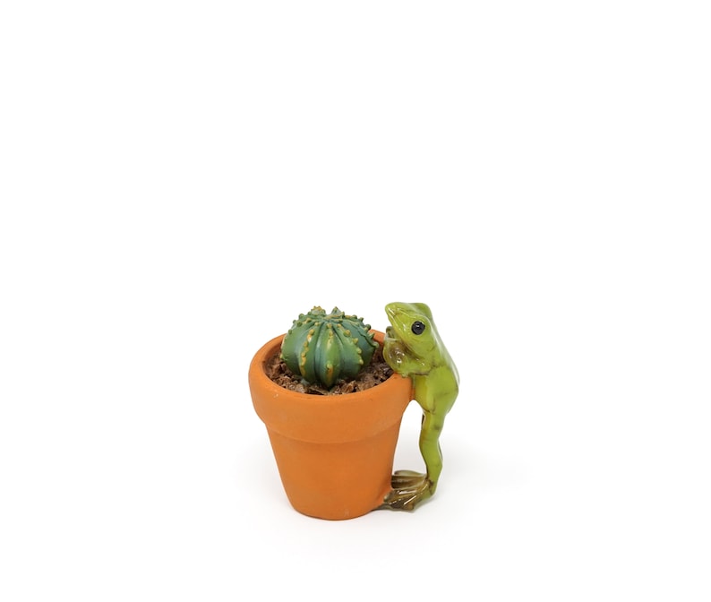 Mini Green Frog Watching Ferocactus Cactus Grow Figurine ~ Southwest ...