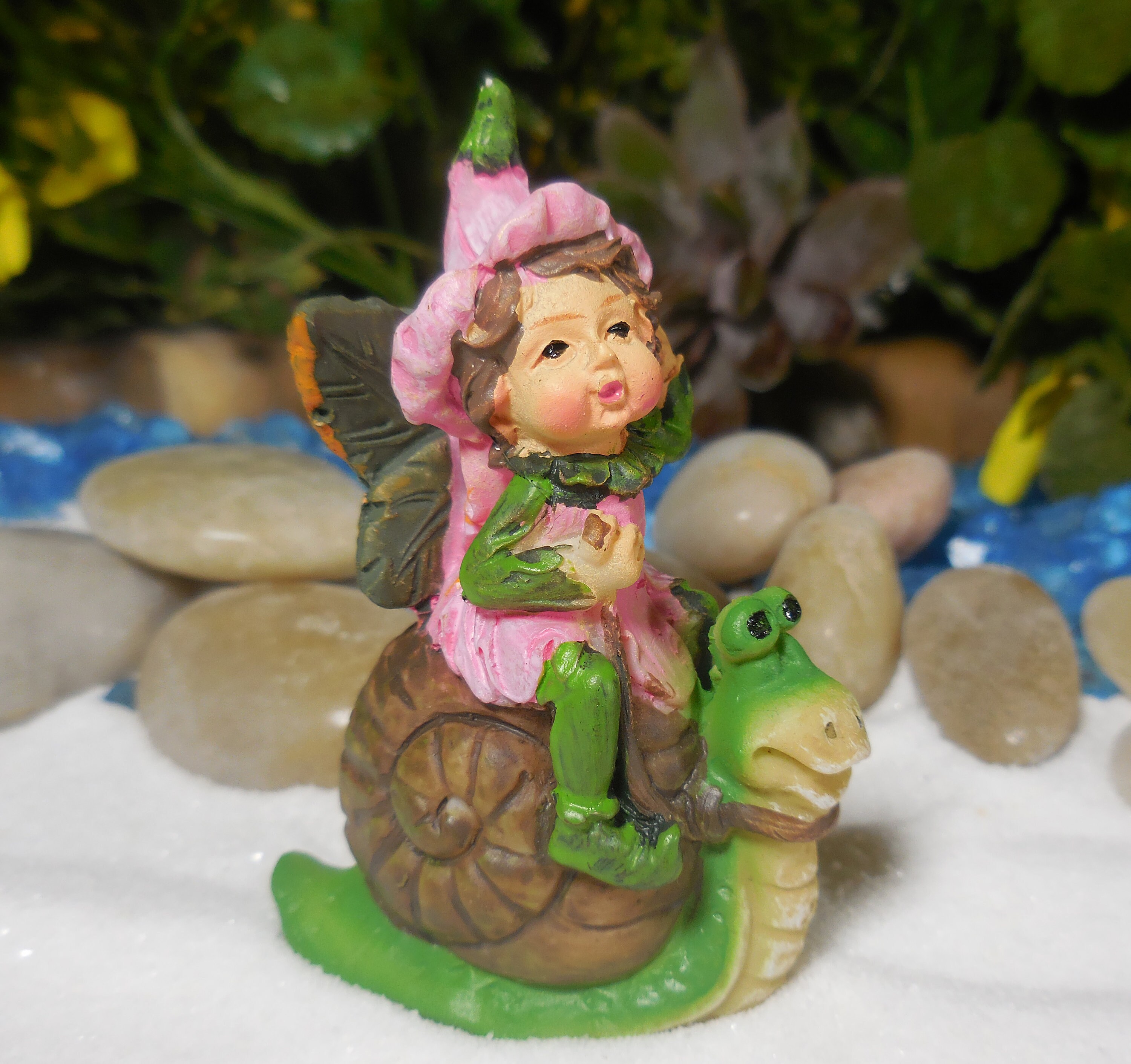 Miniature Fairy on Pet Snail Little Flower Fairy Figurine on - Etsy