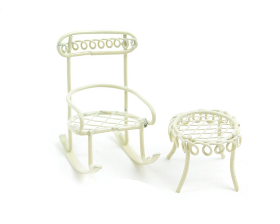 Fairy Accessory Rocking Chair ~ Miniature Ivory Metal Chair With ...