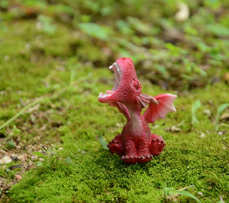 Miniature Red Baby Dragon Figurine Roaring Fairytale Castle | Etsy