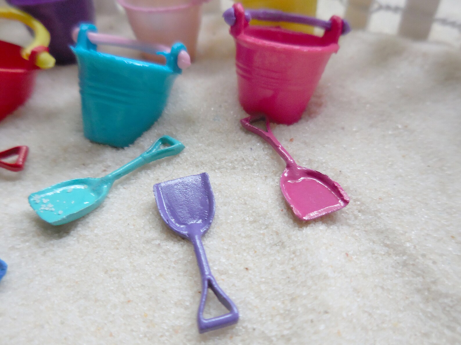 Miniature Beach Sand Pails W/ Shovels, Assorted Colors ~ Fairy Garden ...