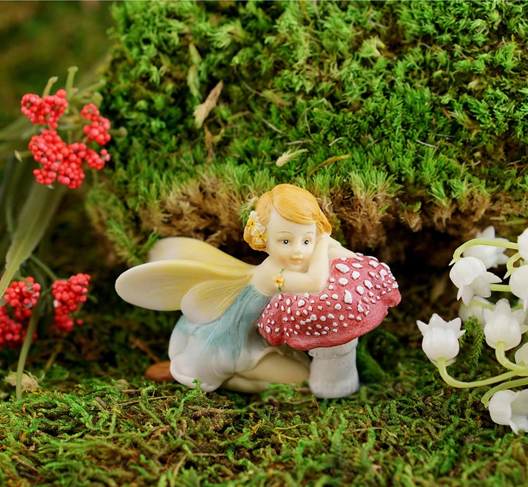 Miniature Flower Princess Leaning on Mushroom Fairy Figurine ~ Spring ...
