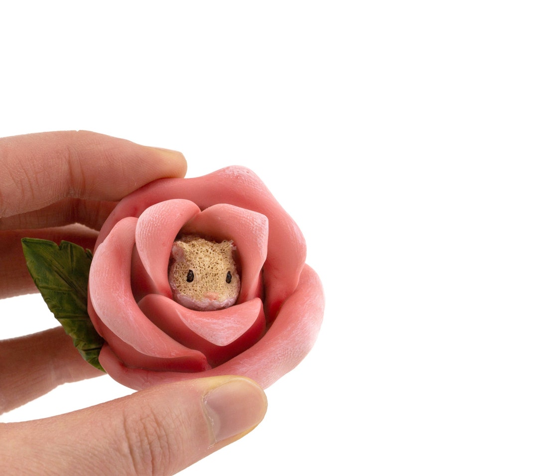 Miniature Hamster Hiding in Pink Rose Figurine ~ Summer Fairy Gardens ...