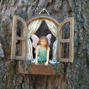 Miniature Hanging Window W/ Blue Fairy Figurine ~ Spring Fairy Garden ...