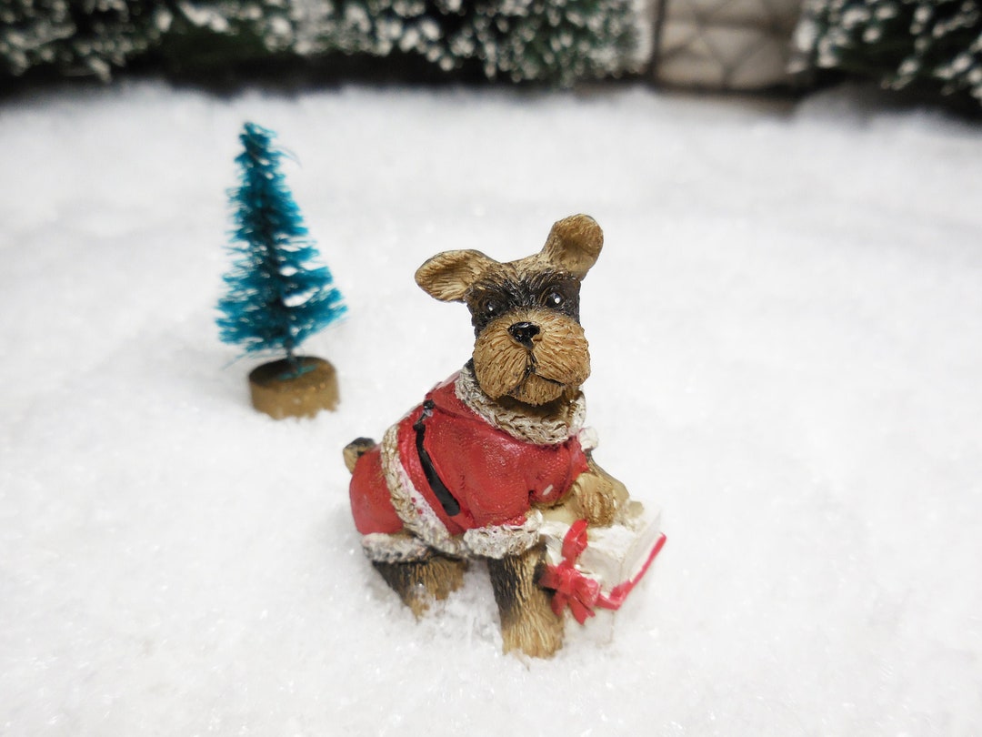 Mini Schnauzer in Santa Claus Sweater Figurine ~ Winter Fairy Garden ...