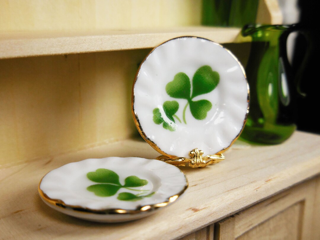 1” Miniature Ceramic Shamrock Plates, 2 PC Set ~ St. Patrick's Day ...