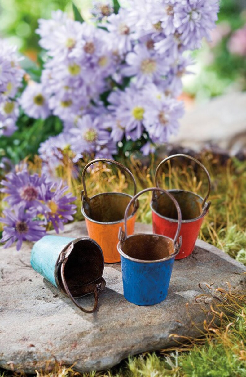 Miniature Rustic Buckets in Red Blue Turquoise & Orange | Etsy