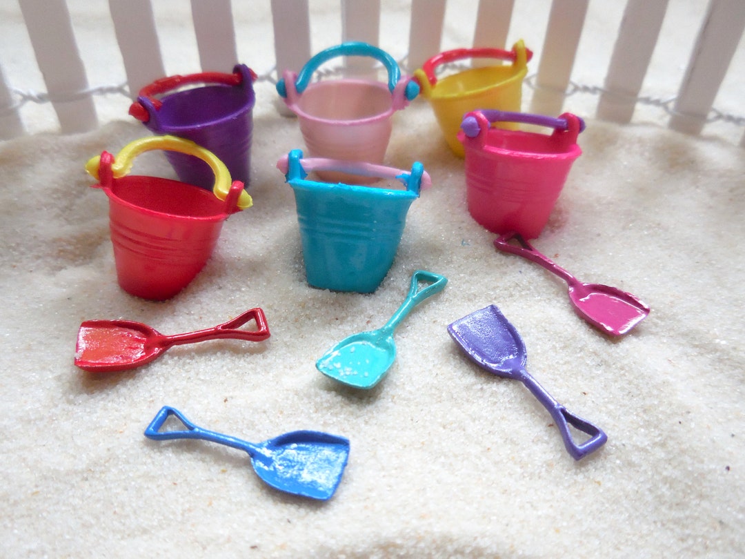 Miniature Colorful Sand Pails W/ Tiny Shovel ~ Summer Fairy Gardens ...