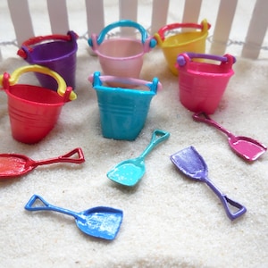 Miniature Colorful Sand Pails W/ Tiny Shovel ~ Summer Fairy Gardens ...