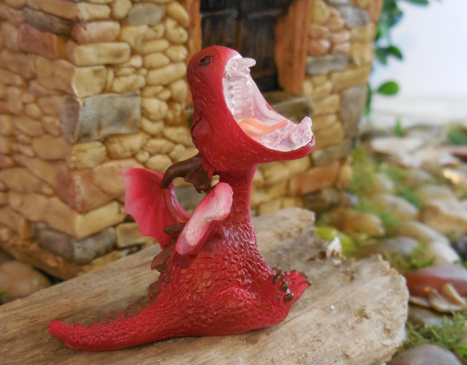 Miniature Red Baby Dragon Figurine Roaring Fairytale Castle | Etsy