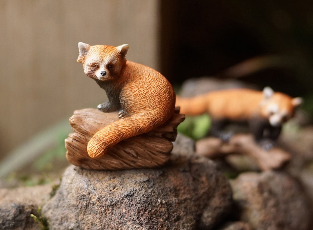 Miniature Red Panda Figurine on Tree Trunk ~ Fairy Garden Accessories ...