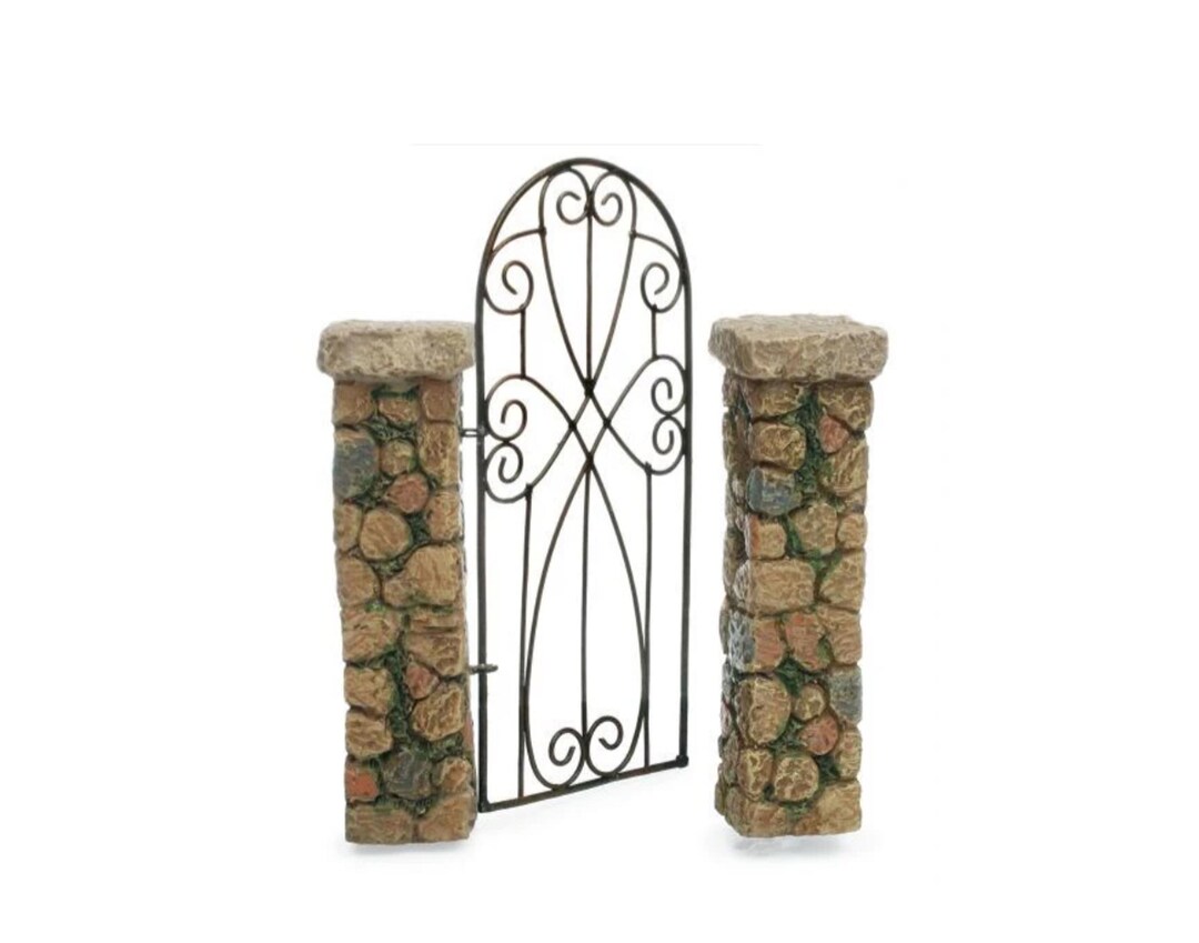 Miniature Stone Pillar Black Gate That Swivels ~ Medieval Fairy Garden ...