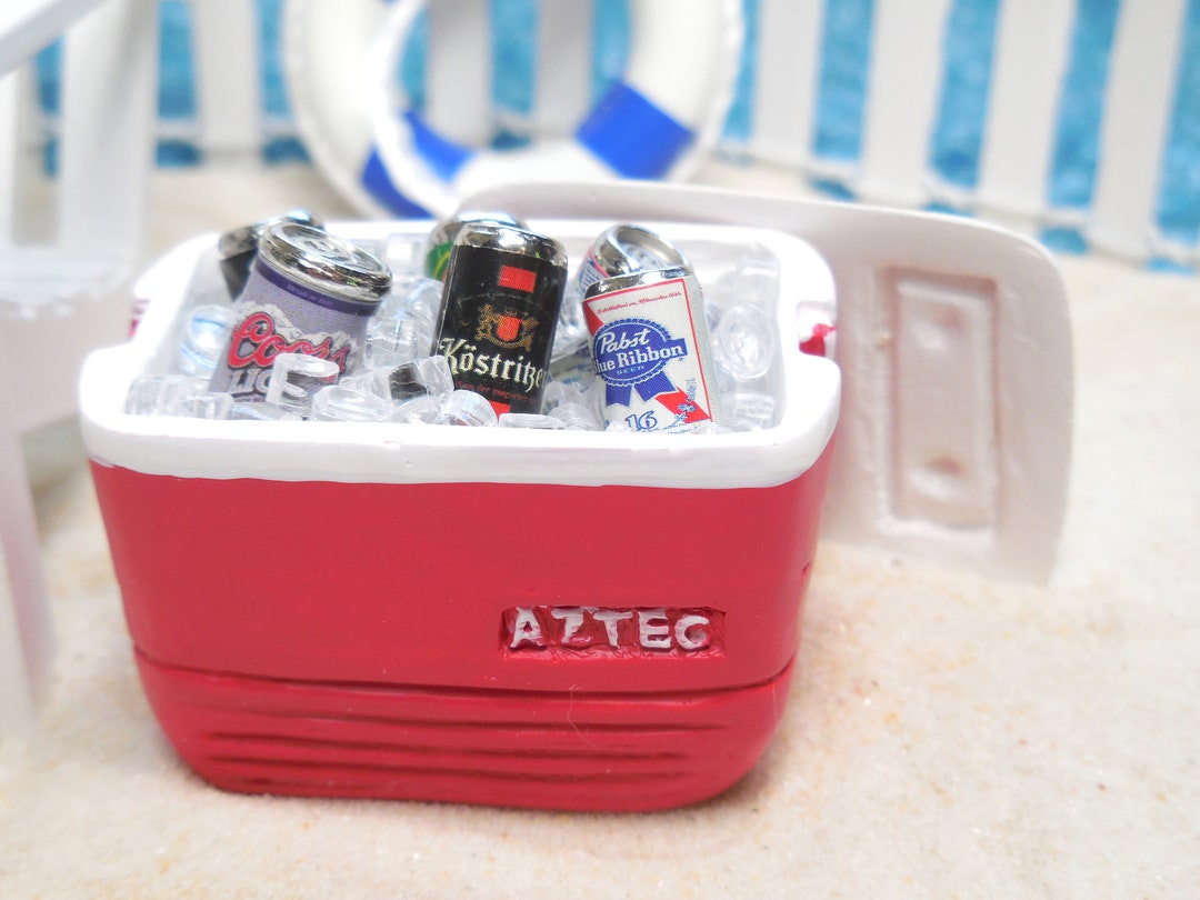 Miniature Large Red Cooler W/ 5 Cans of Beer or Soda ~ Beach Fairy ...