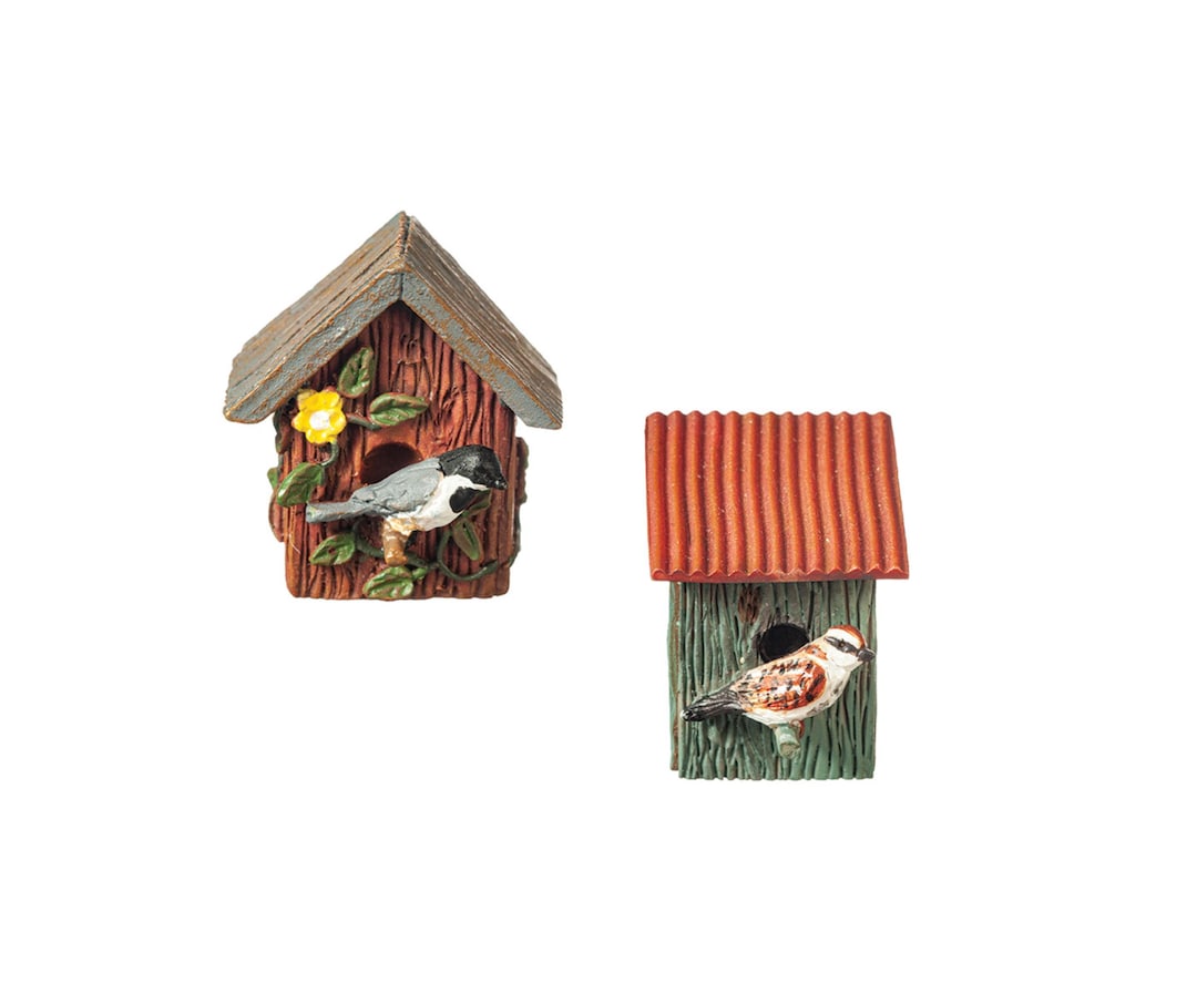 Miniature Birdhouse W/ Tiny Birds, 2 Styles ~ Spring Fairy Garden ...