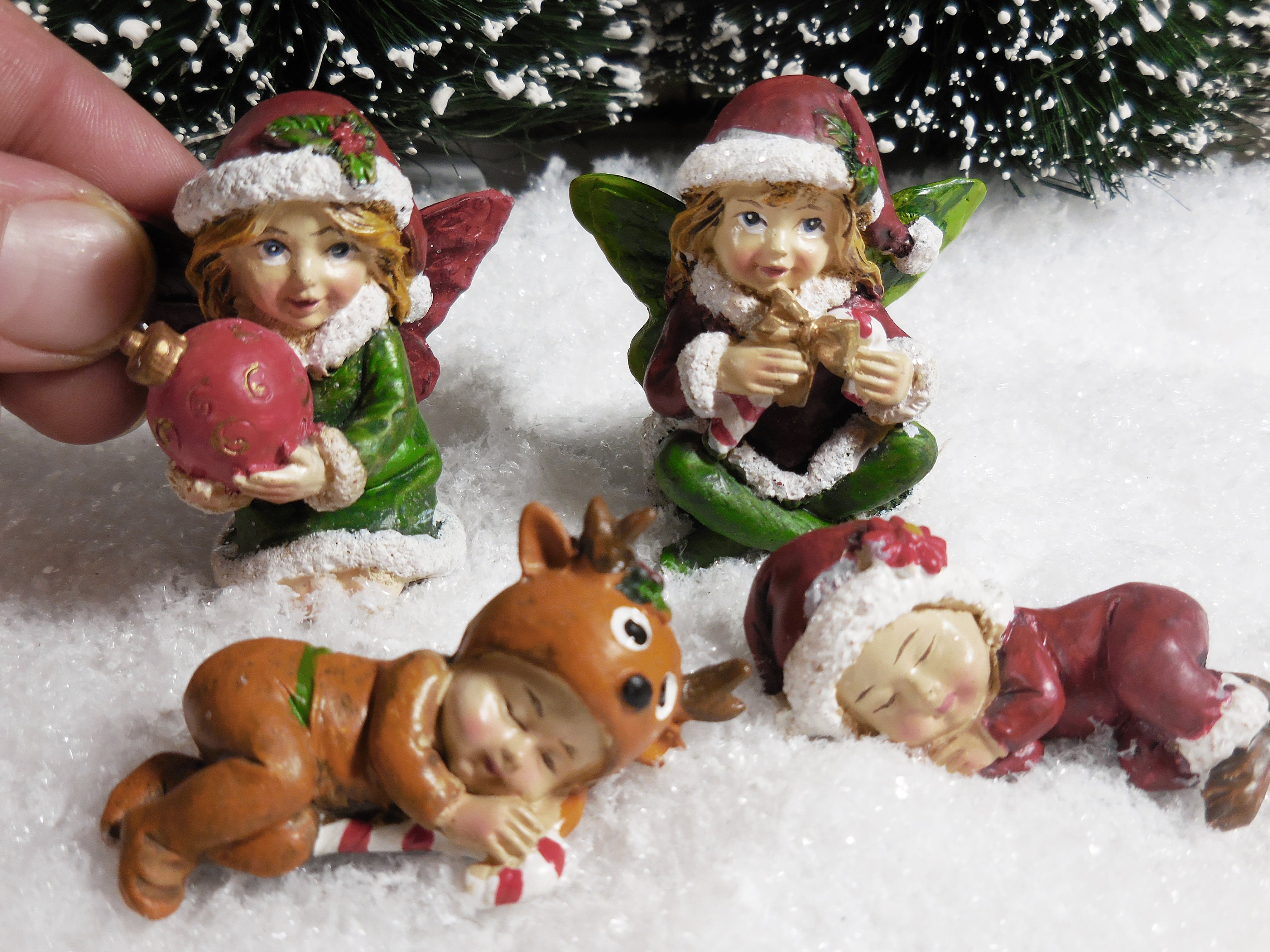 Miniature Baby Elf Sleeping in Reindeer Pajamas Figurine | Etsy