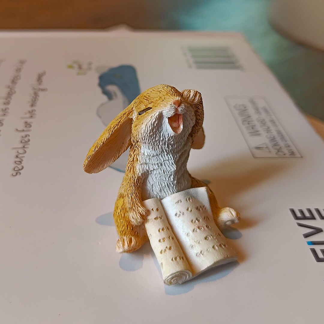 Miniature Bunny Yawning While Reading Figurine ~ Spring Back to School ...