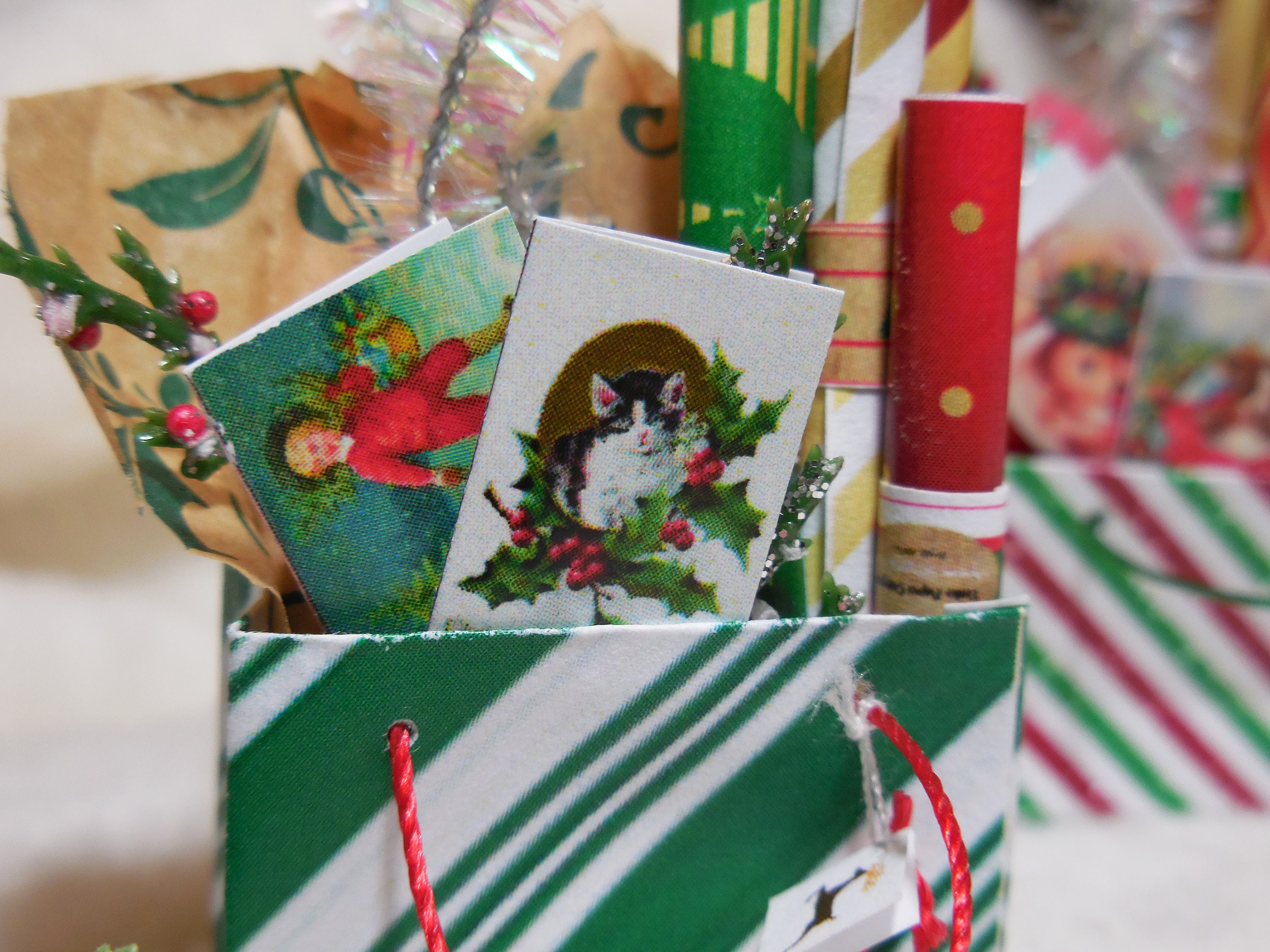 10 PC Miniature Christmas Gift Bags Stuffed W/ Wrapping Paper | Etsy