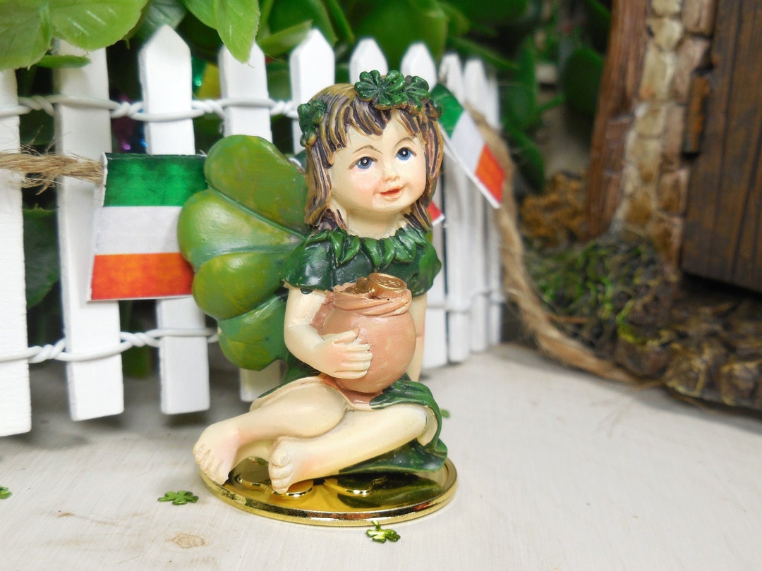 Miniature Shamrock Fairy W/ Pot of Gold Figurine ~ St. Patrick's Day ...