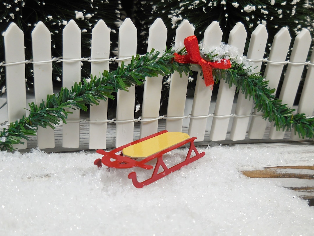 Miniature Metal Snow Sled in Red and Gold ~ Winter Fairy Garden ...
