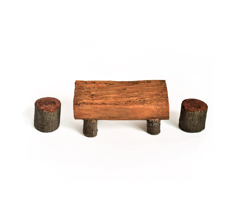 Miniature Log Table W/ 2 Wood Stools Woodland Accessories & - Etsy