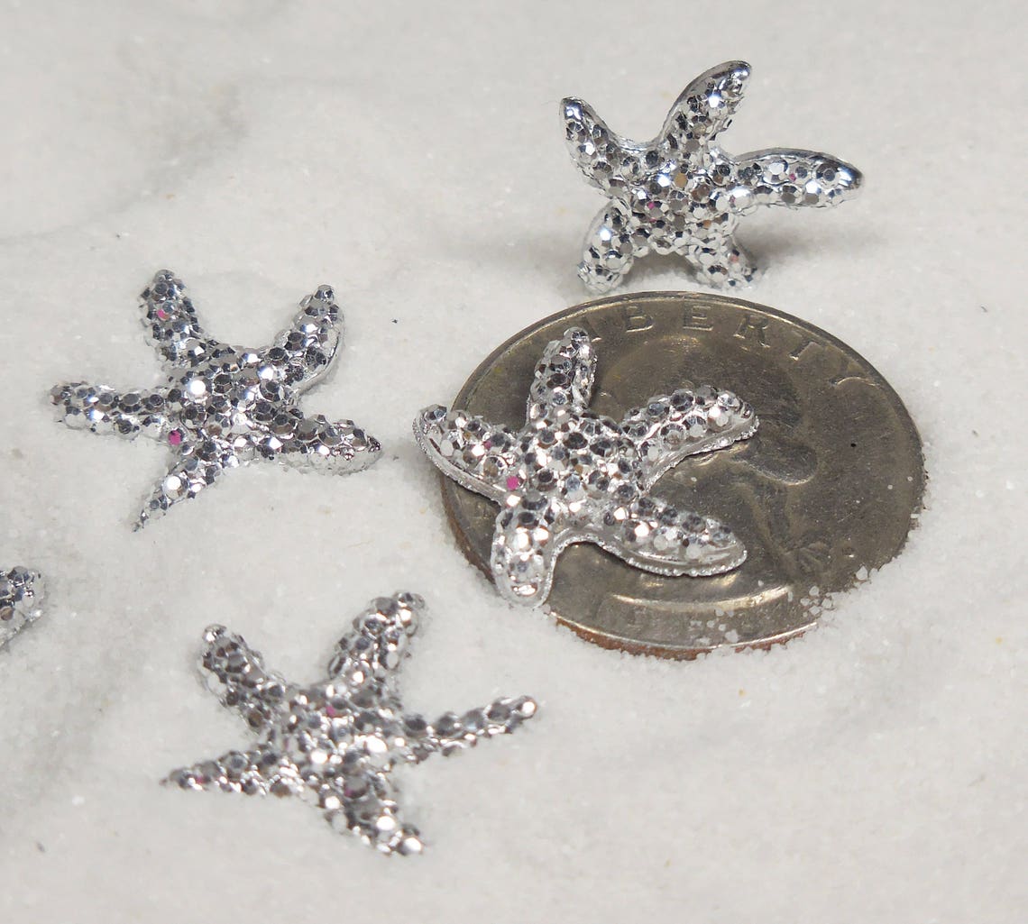 Miniature Bling Starfish, Fairy Beach Supply, Tiny Silver Starfish ...