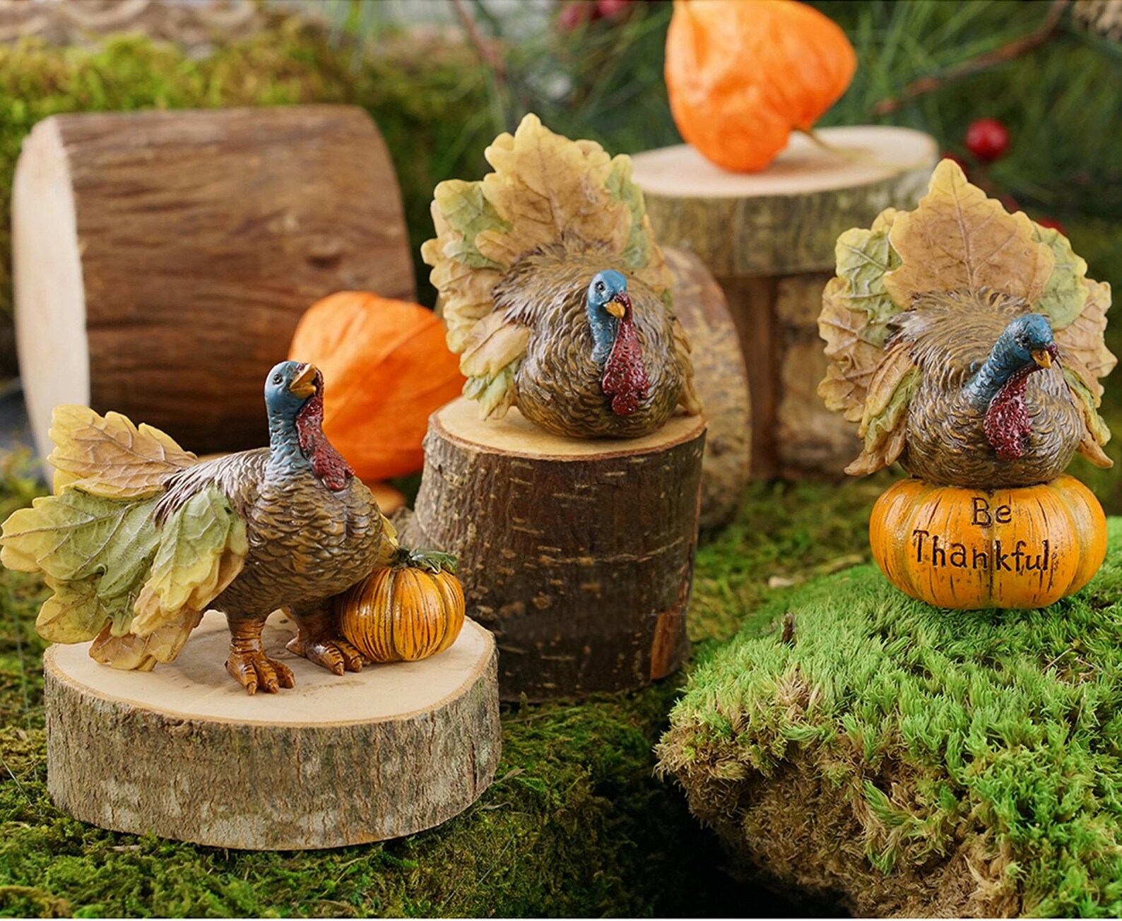 Miniature Wild Turkey W/ Pumpkin Figurine ~ Thanksgiving Fairy Garden ...
