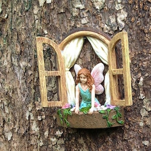 Miniature Hanging Window W/ Blue Fairy Figurine ~ Spring Fairy Garden ...