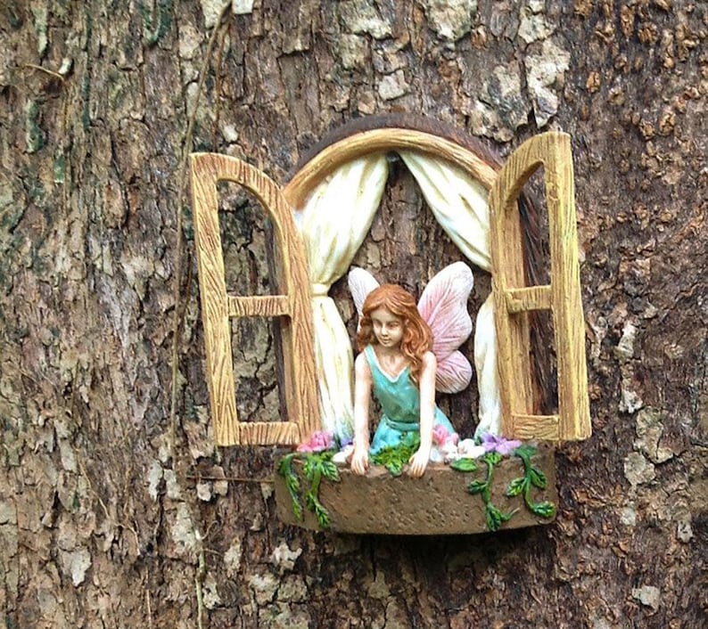 Miniature Hanging Window W/ Blue Fairy Figurine ~ Spring Fairy Garden ...