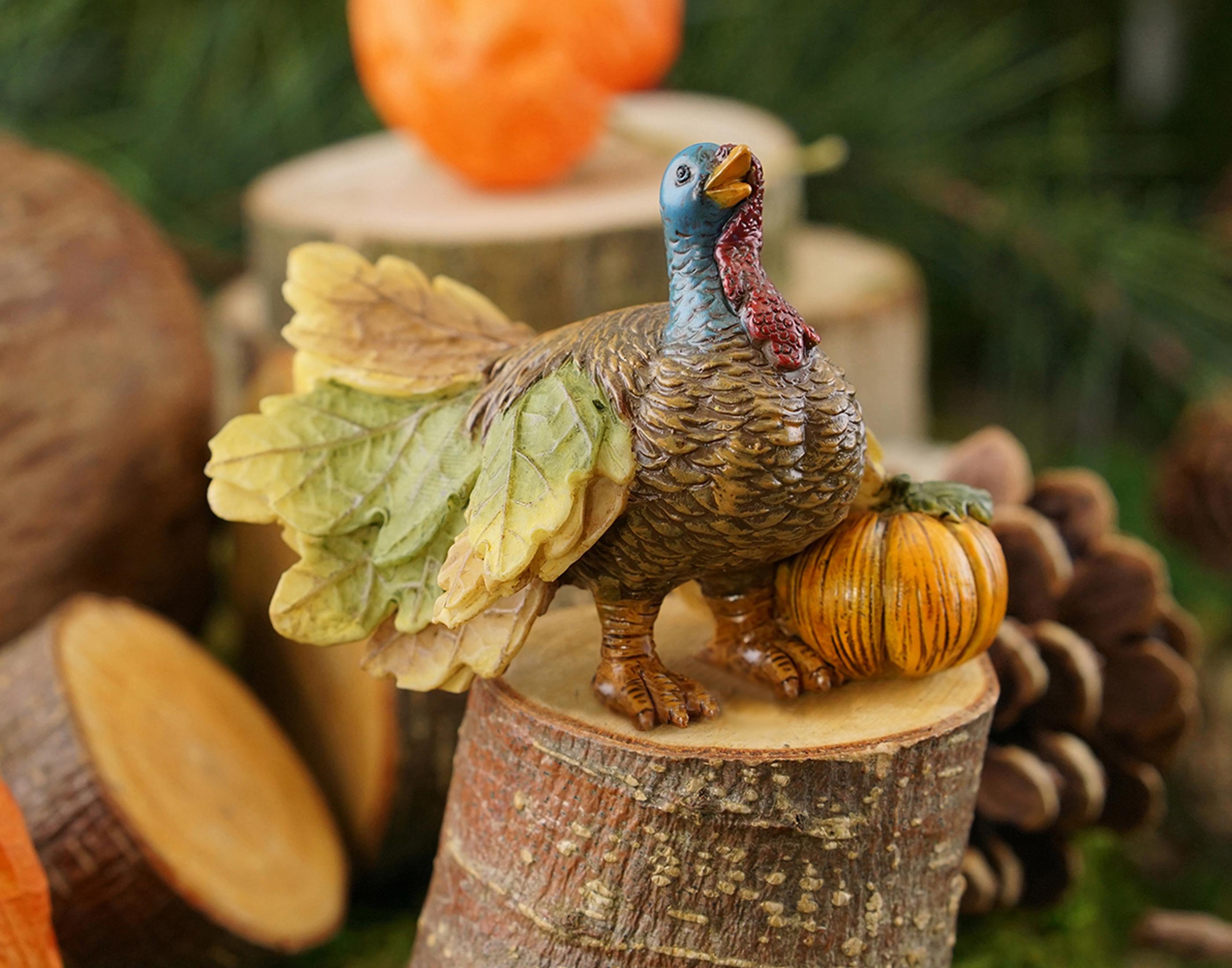 Miniature Wild Turkey W/ Pumpkin Figurine ~ Thanksgiving Fairy Garden ...