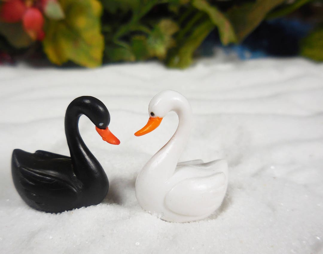 Miniature Swan Figurine, Black or White ~ Coastal Beach Fairy Garden ...
