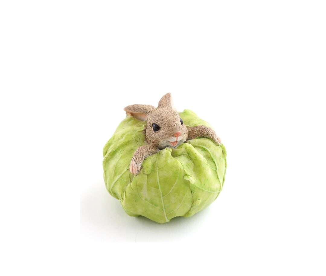 Miniature Brown Bunny Inside a Giant Cabbage Figurine ~ Easter Fairy ...