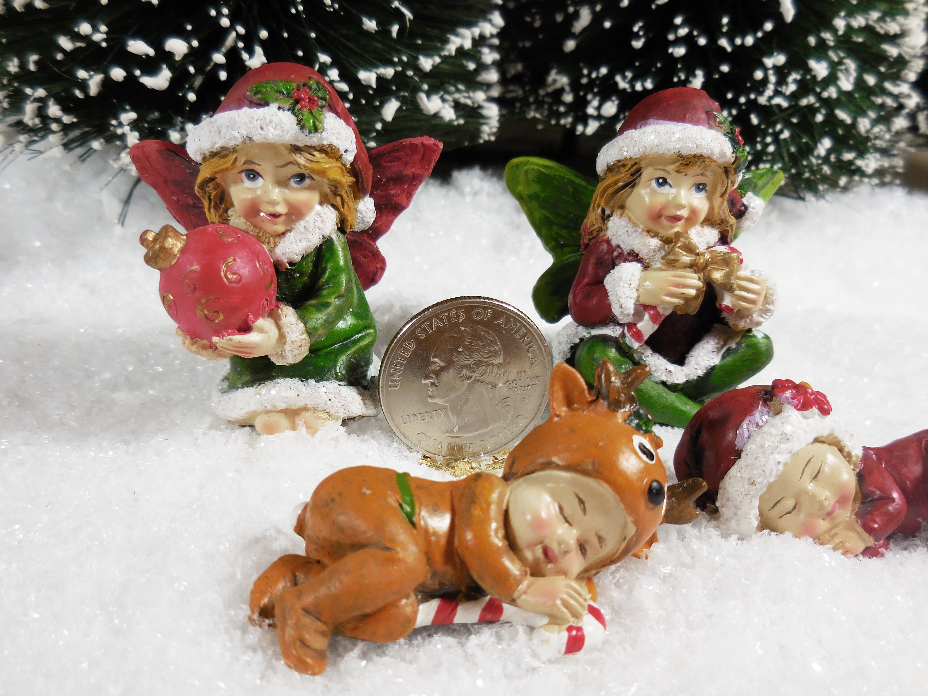 Miniature Baby Elf Sleeping in Reindeer Pajamas Figurine | Etsy