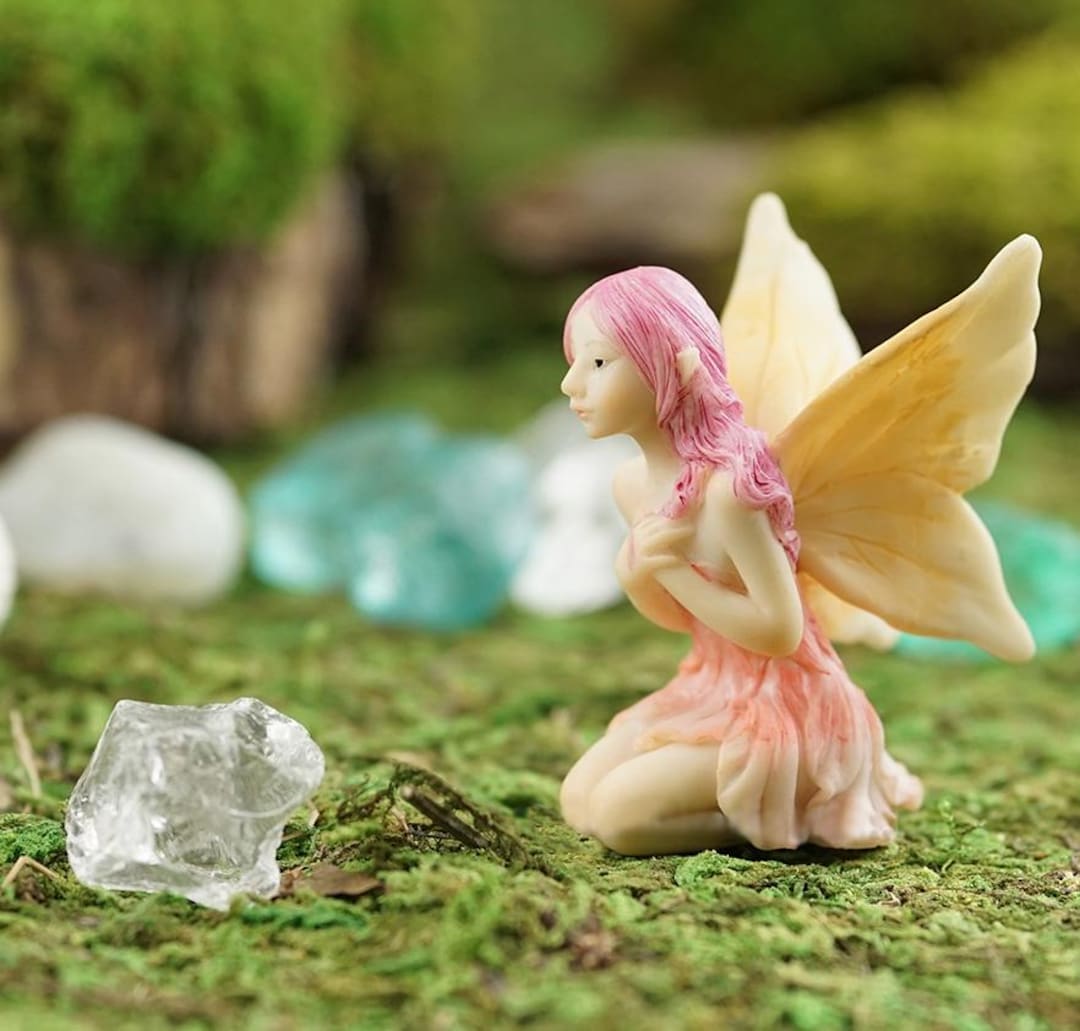 Miniature Flower Pixie Figurine W/ Pink Hair ~ Spring Fairy Garden ...